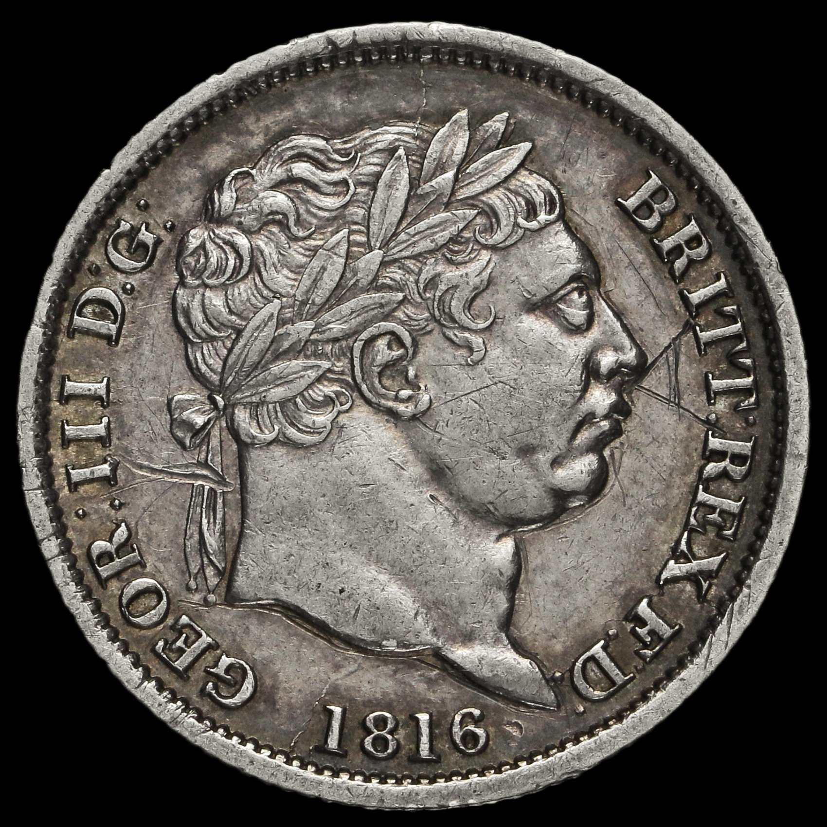 1816 George III Milled Silver Shilling, Near EF