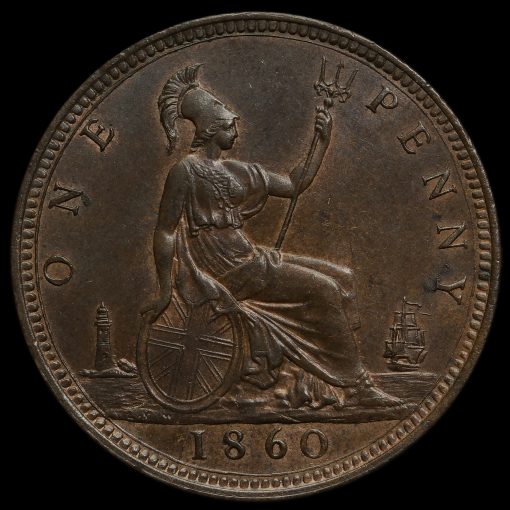 1860 Queen Victoria Bun Head Penny, F13