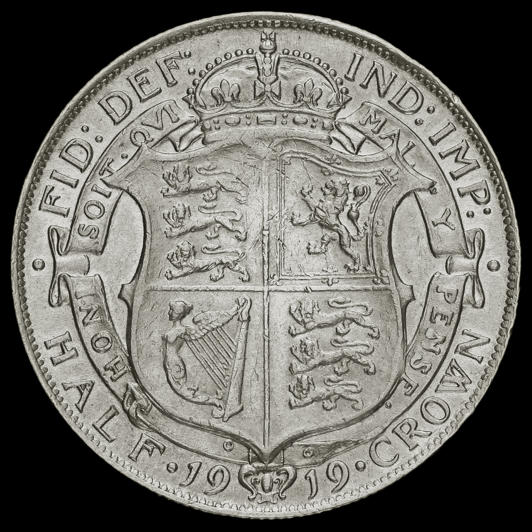 1919 George V Silver Half Crown, Scarce, GVF