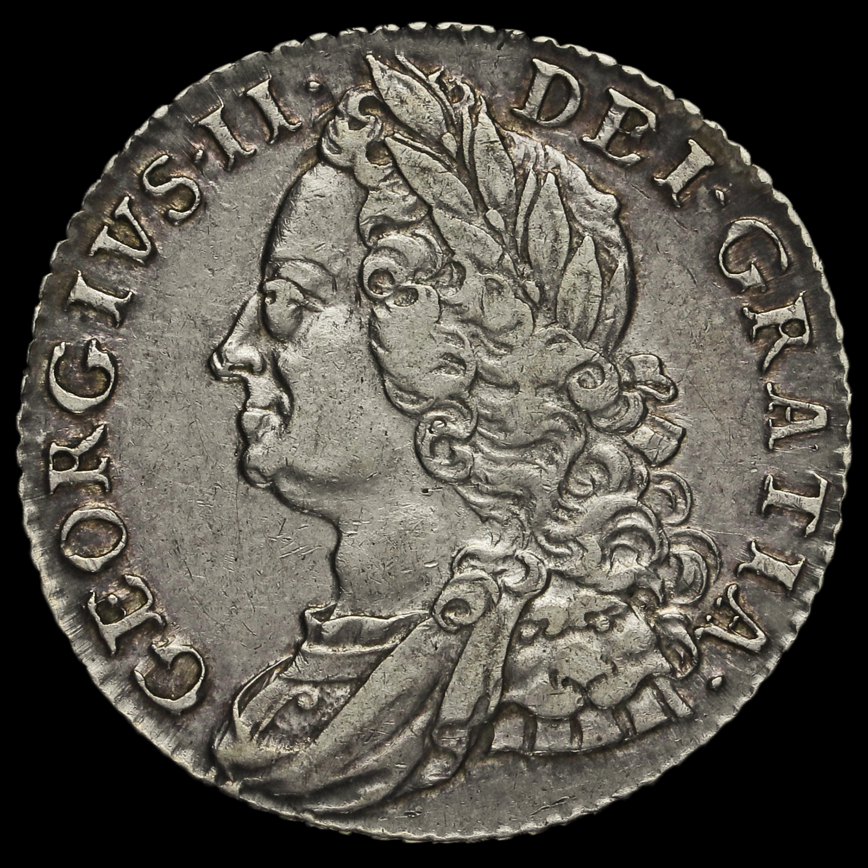 1758 George II Early Milled Silver Shilling, Near EF