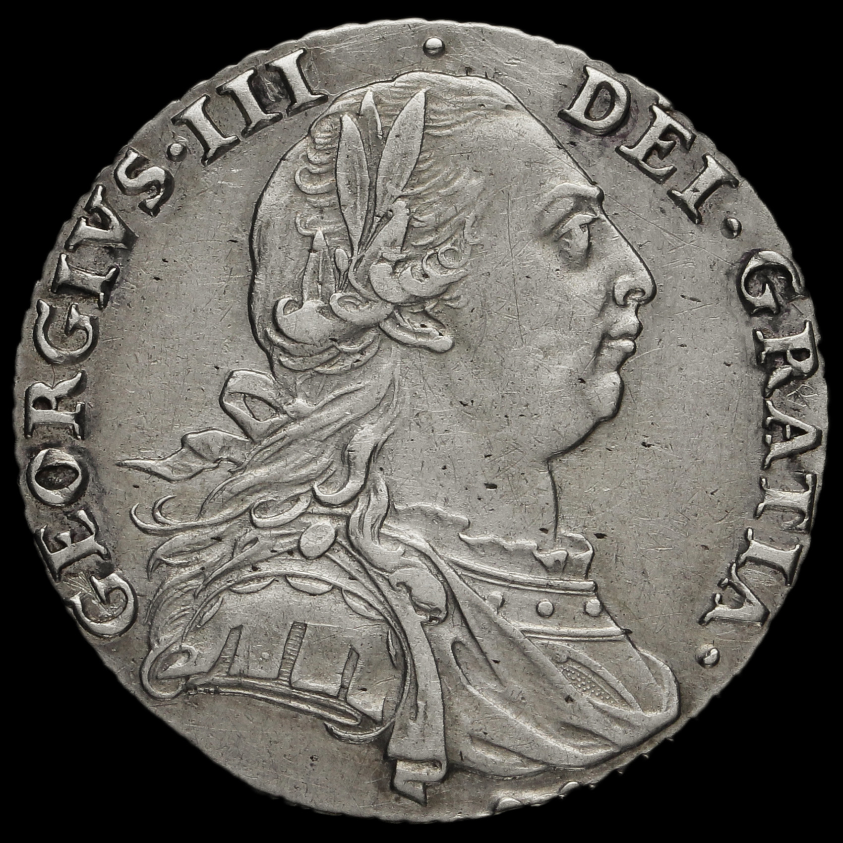 1787 George III Early Milled Silver Shilling, Hearts, Near EF