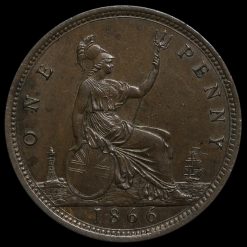 1866 Queen Victoria Bun Head Penny, A/UNC