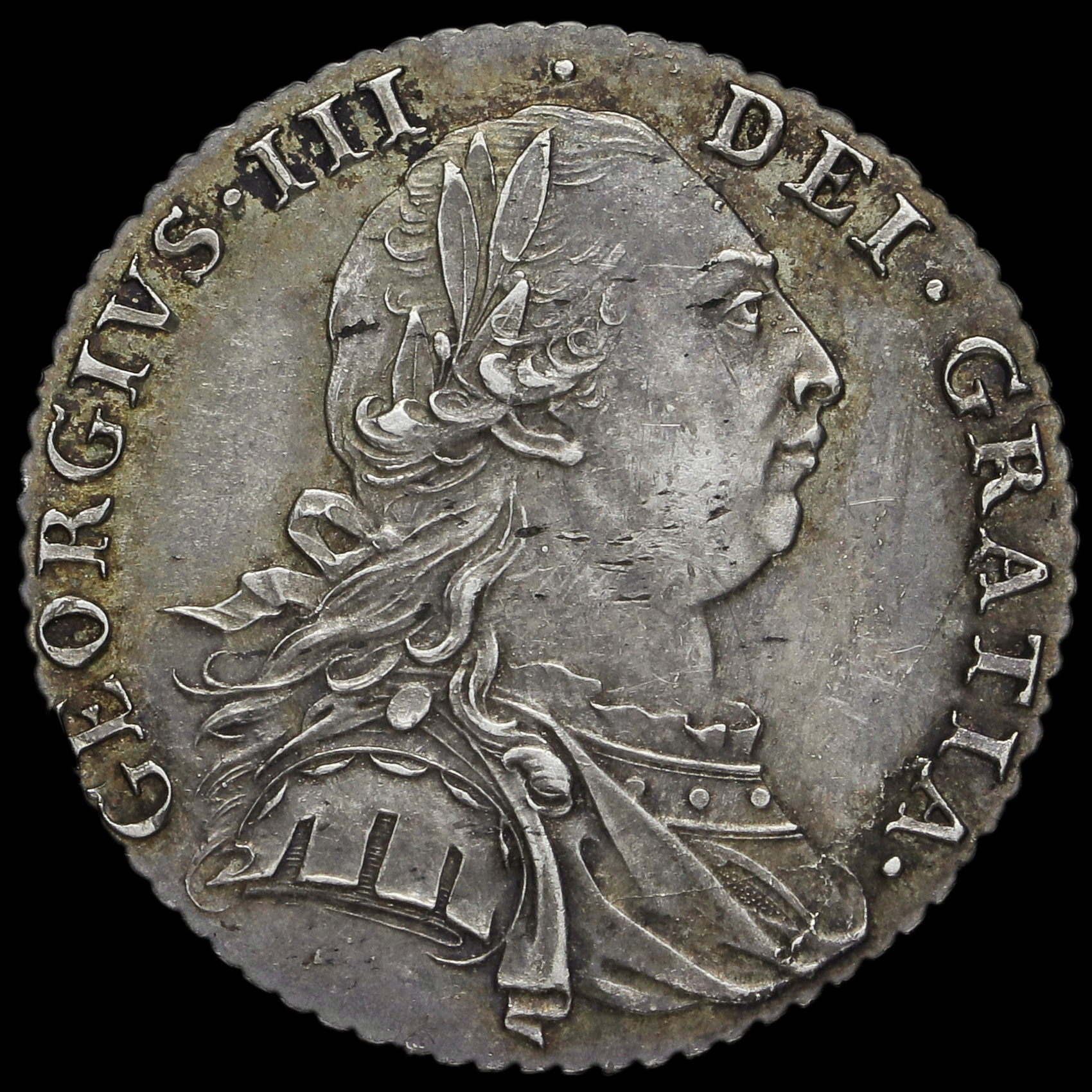 1787 George III Early Milled Silver Shilling, Hearts, G/EF