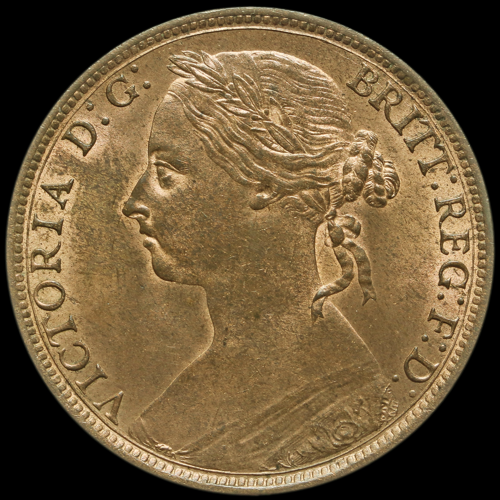 1889 Queen Victoria Bun Head Penny, F128, AU
