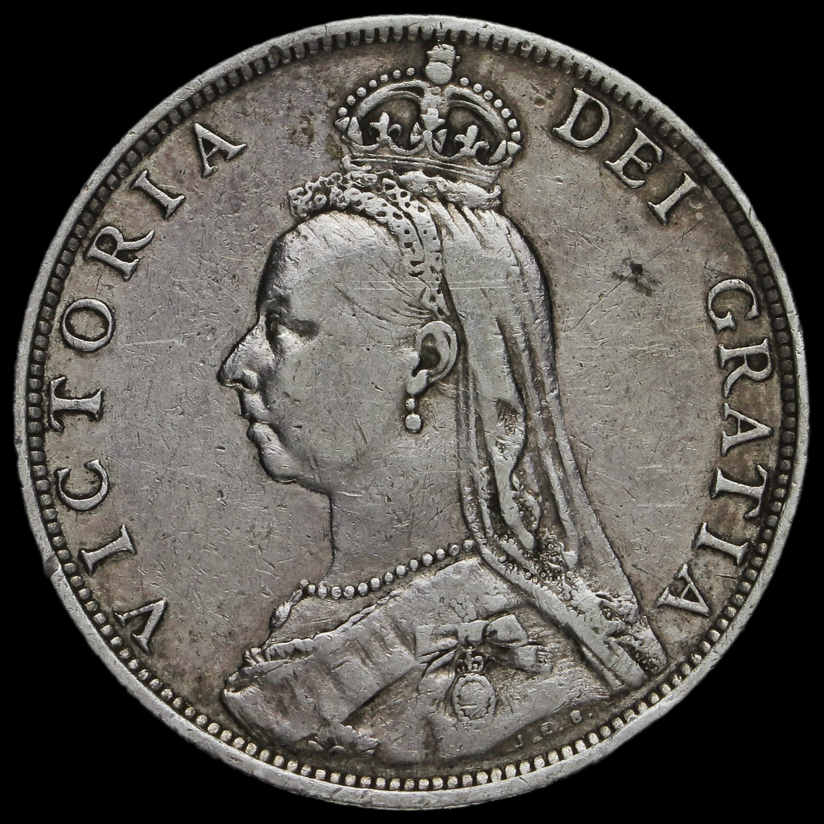 1890 Queen Victoria Jubilee Head Silver Florin, Rare, VF #2