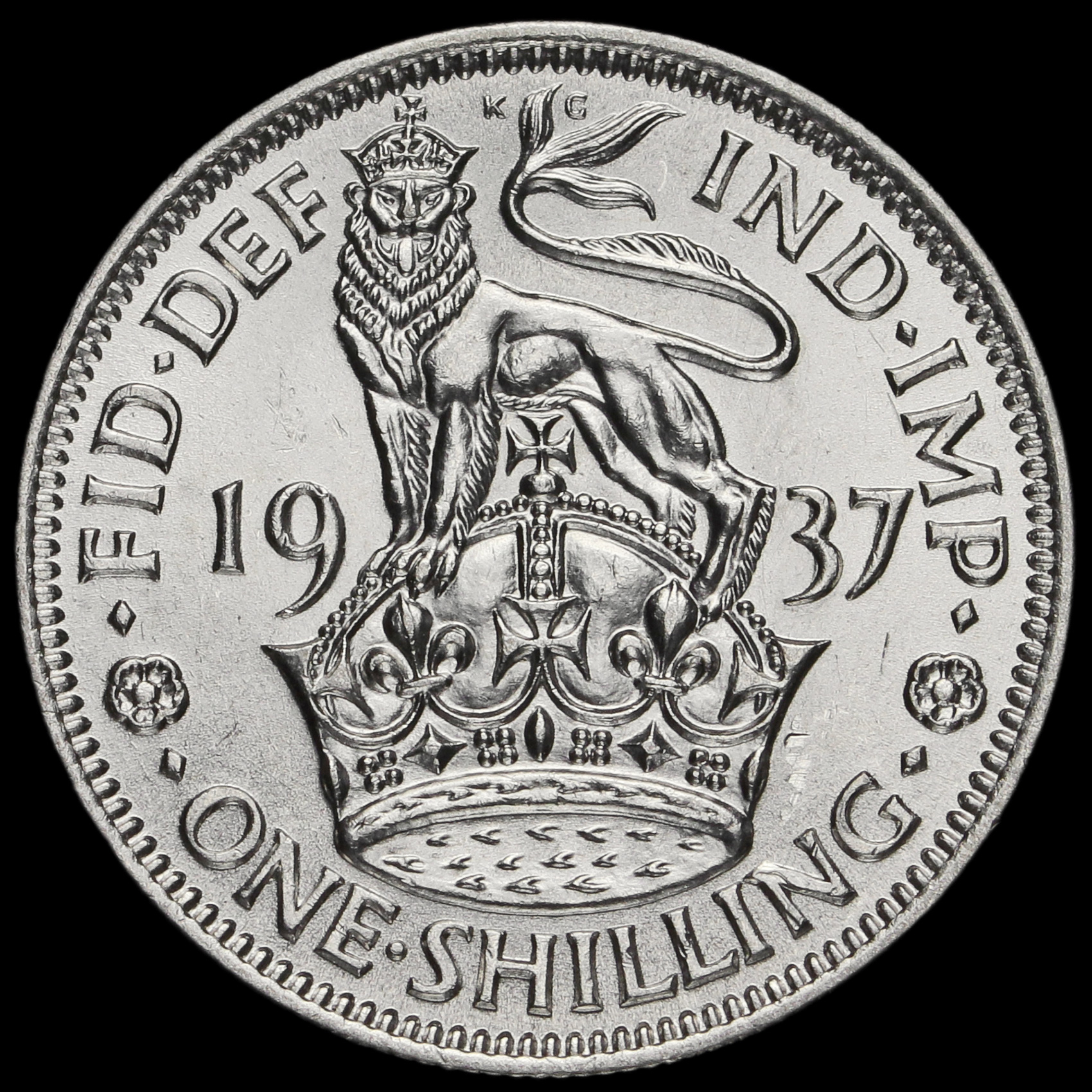 1937 George VI Silver English Shilling, A/UNC