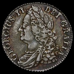 1745/3 George II Early Milled Silver Shilling, Roses, Rare