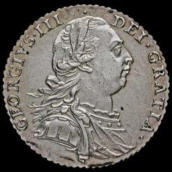 1787 George III Early Milled Silver Shilling, No Hearts, EF