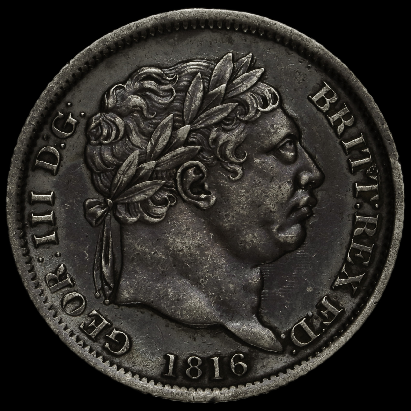 1816 George III Milled Silver Shilling, Near EF