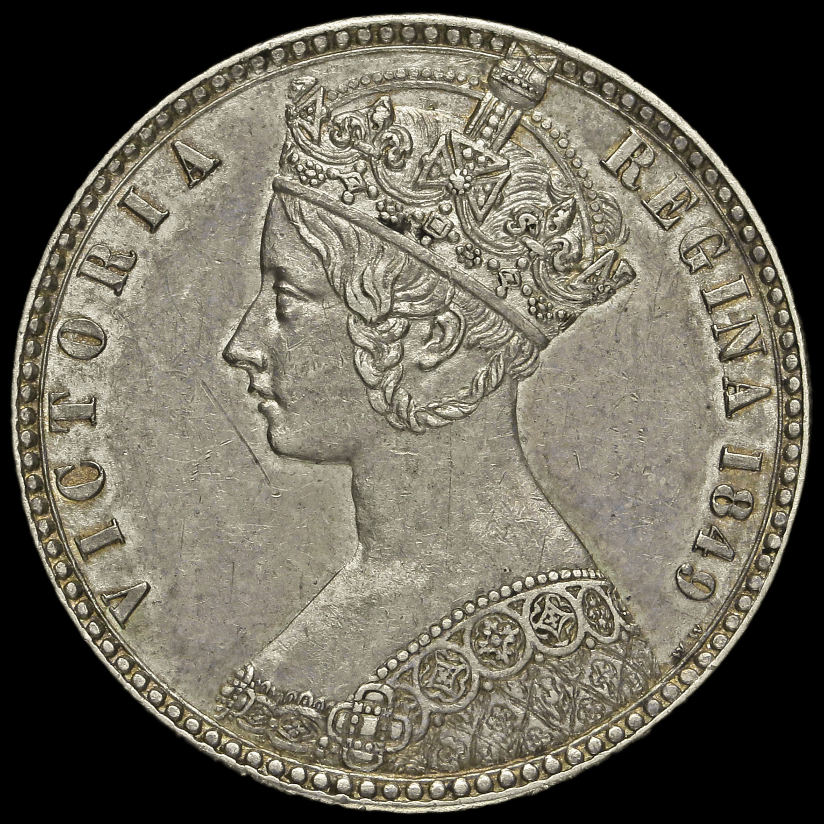 1849 Queen Victoria Godless Florin, EF