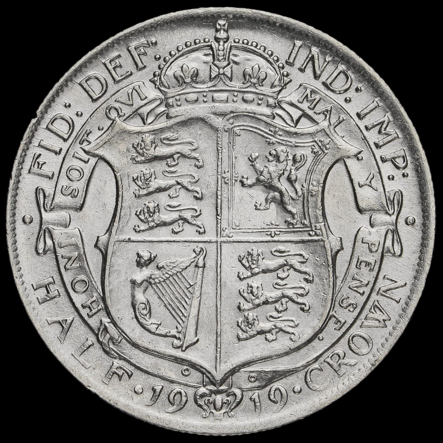 1919 George V Silver Half Crown, Scarce, VF
