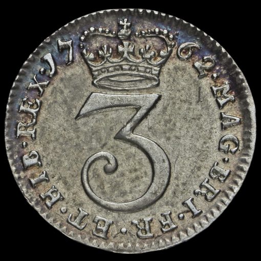 1762 George III Early Milled Silver Maundy Threepence