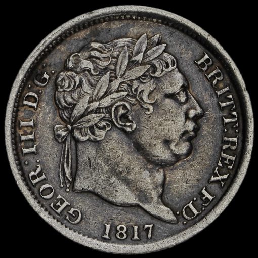 1817 George III Milled Silver Shilling, Unbarred H, Rare