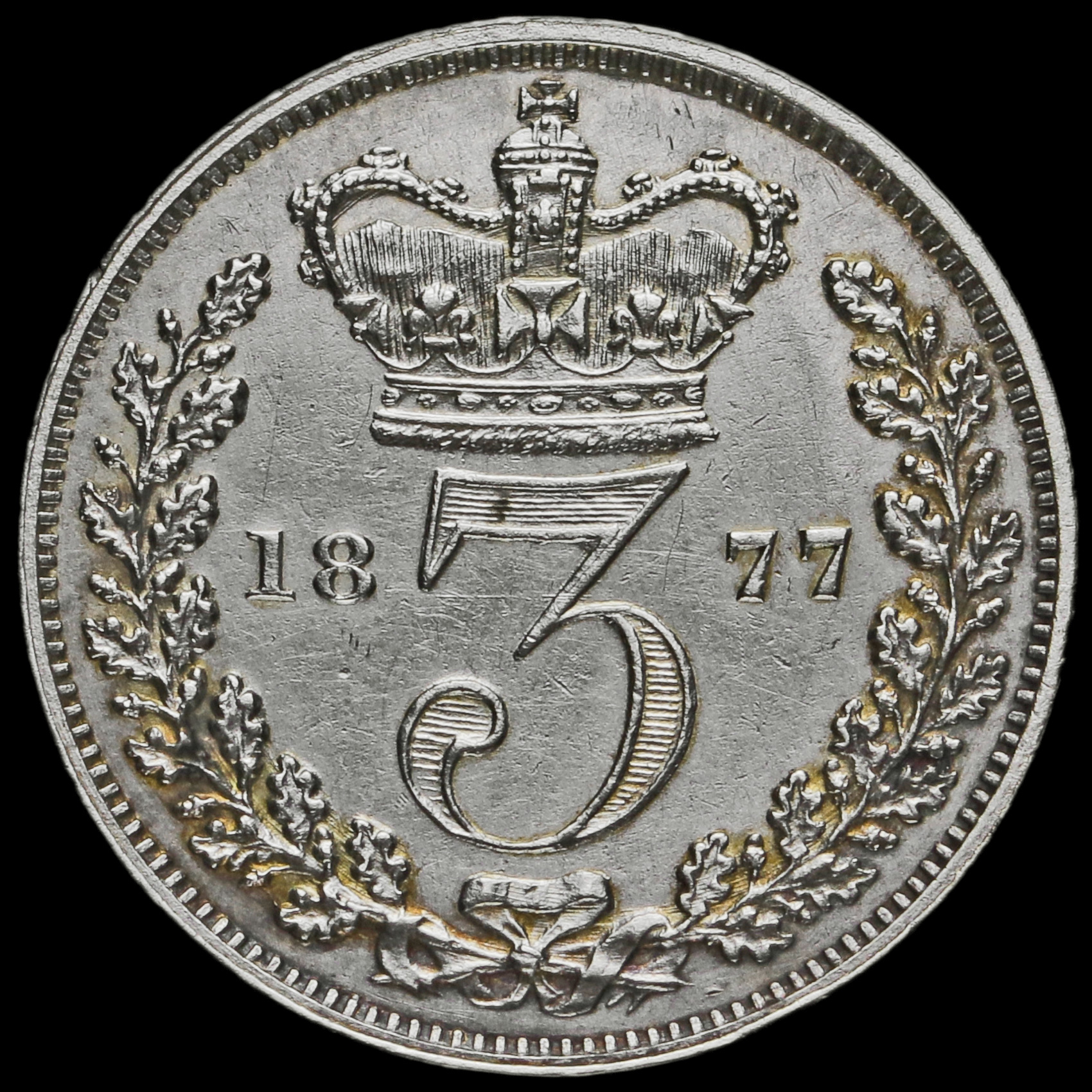 1877 Queen Victoria Young Head Silver Threepence, A/UNC