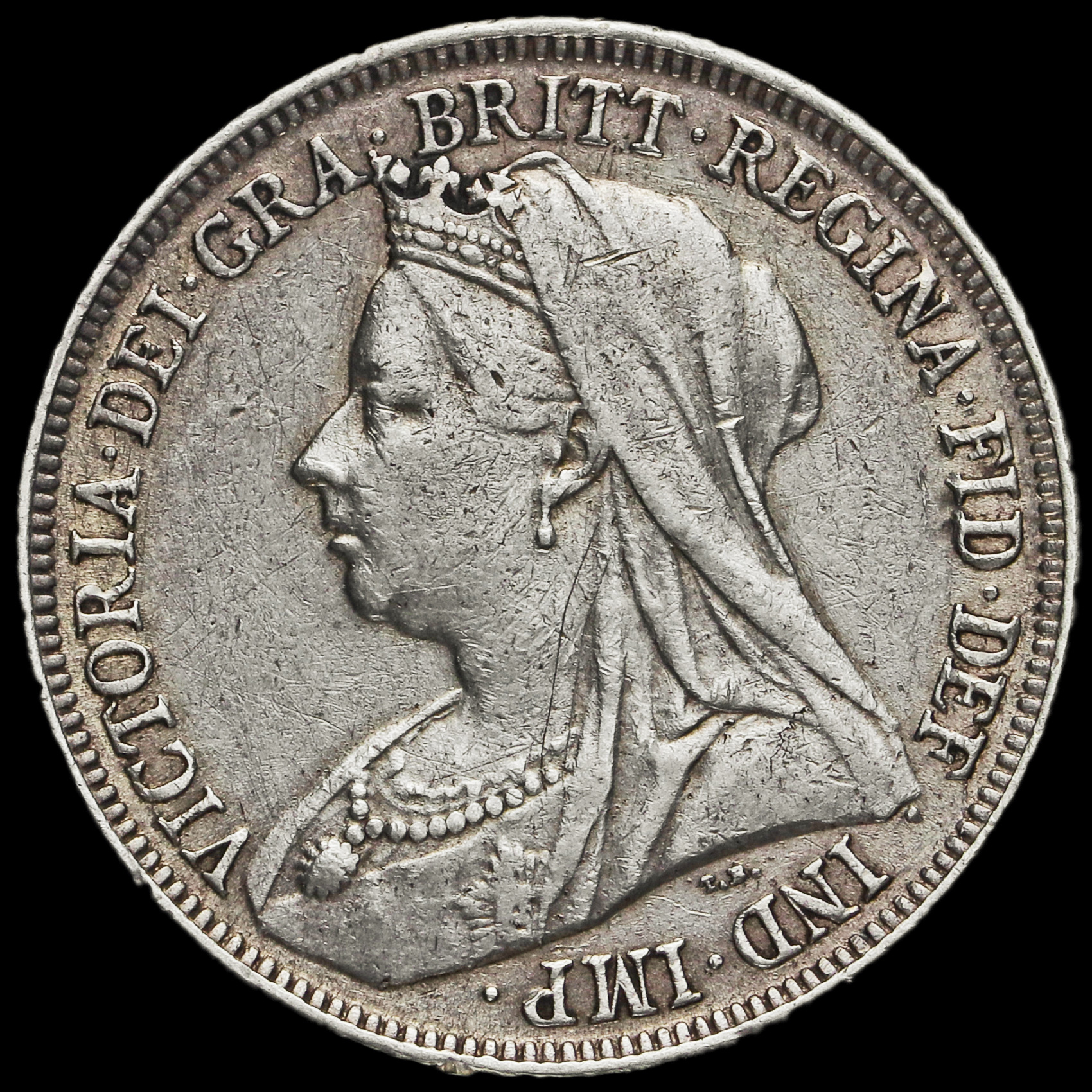 1898 Queen Victoria Veiled Head Silver Shilling, GVF