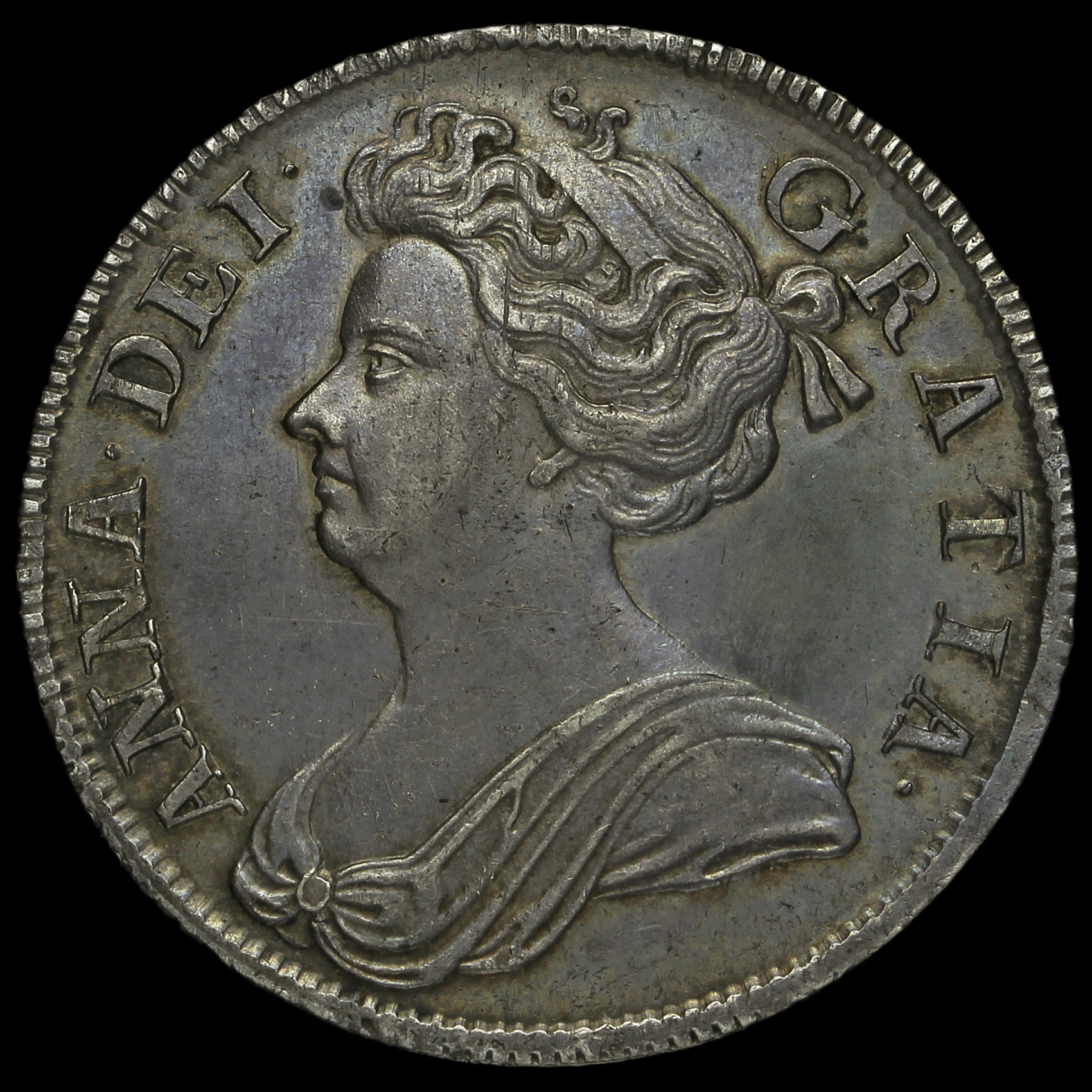 1708 Queen Anne Early Milled Silver Septimo Half Crown, G/EF