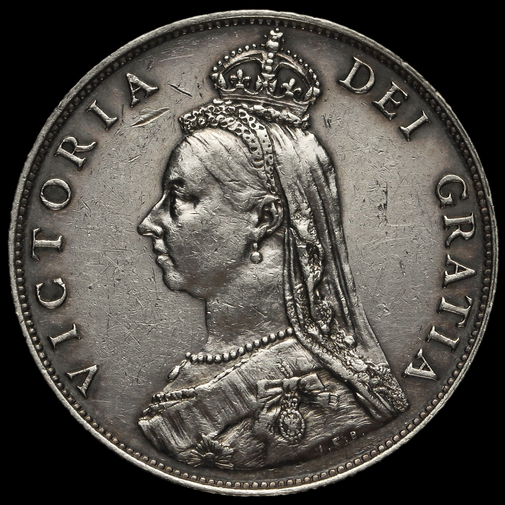 1887 Queen Victoria Jubilee Head Silver Florin, Near EF