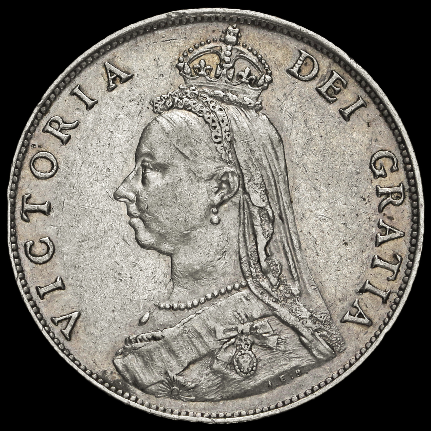 1887 Queen Victoria Jubilee Head Silver Florin, Near EF