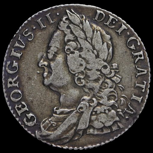 1750 George II Early Milled Silver Shilling, Wide 0, Scarce