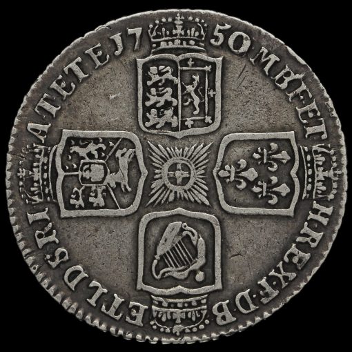 1750 George II Early Milled Silver Shilling, Wide 0, Scarce