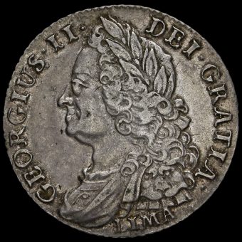 1745/3 George II Early Milled Silver Shilling, Roses, Rare