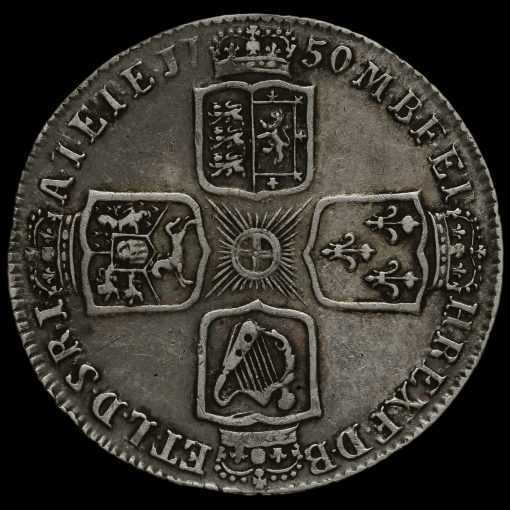 1750 George II Early Milled Silver Shilling, Narrow 0, GVF