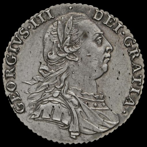 1787 George III Early Milled Silver Shilling, Hearts, EF