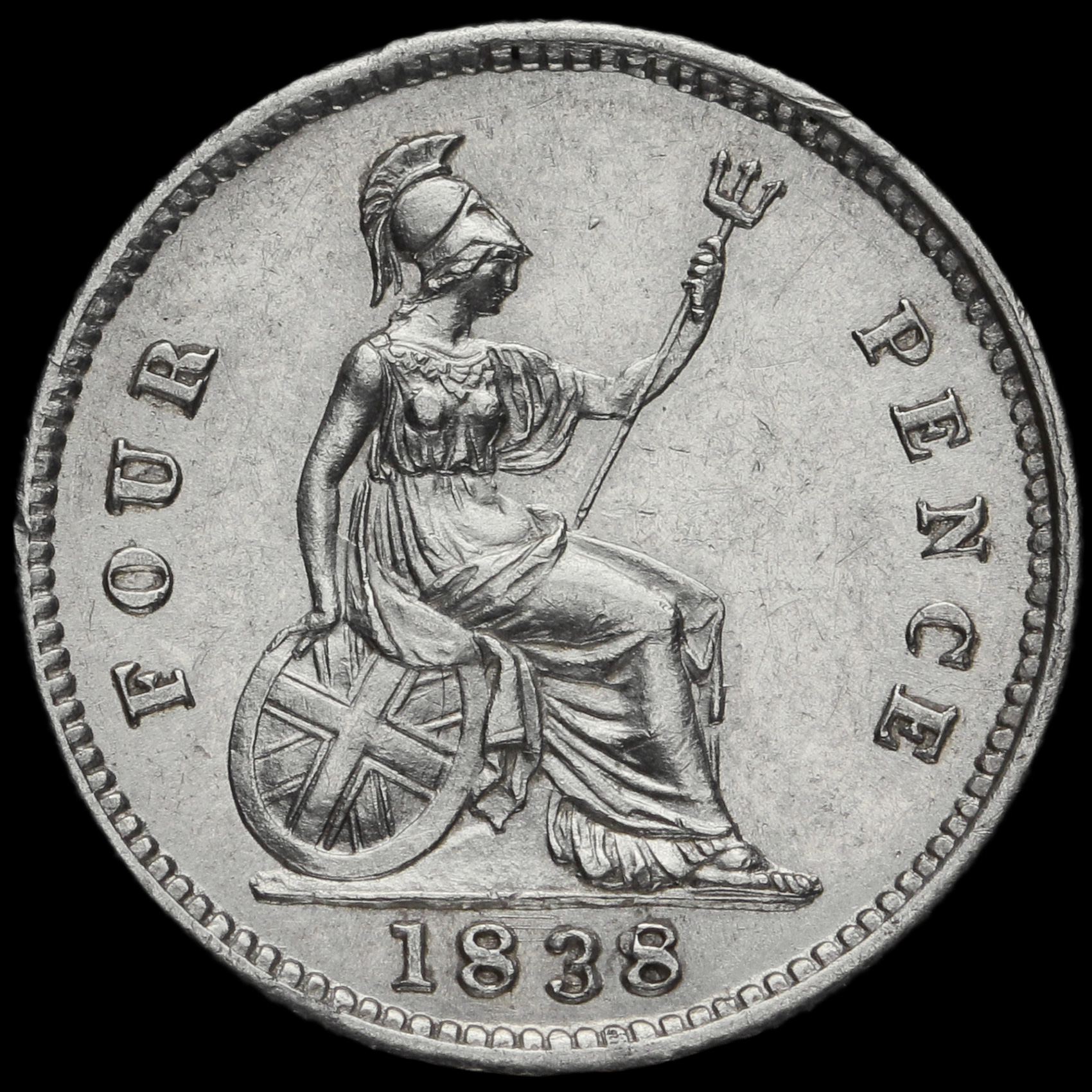 1838 Queen Victoria Young Head Silver Fourpence / Groat, EF