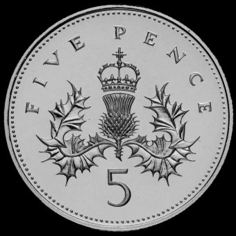1990 Silver Proof 5p Five Pence Two Coin Set, Box, COA