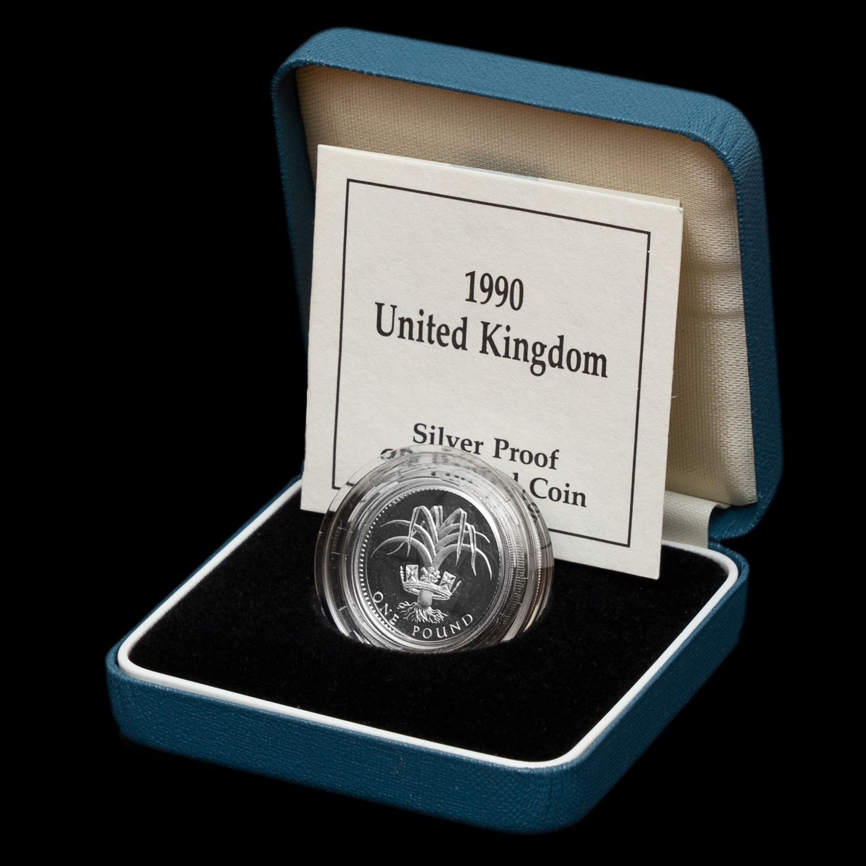 1990 Silver Proof 1 One Pound Coin Box COA 1990-silver-proof-1-one-pound-coin-box-coa