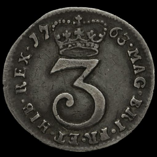 1763 George III Early Milled Silver Maundy Threepence, AVF