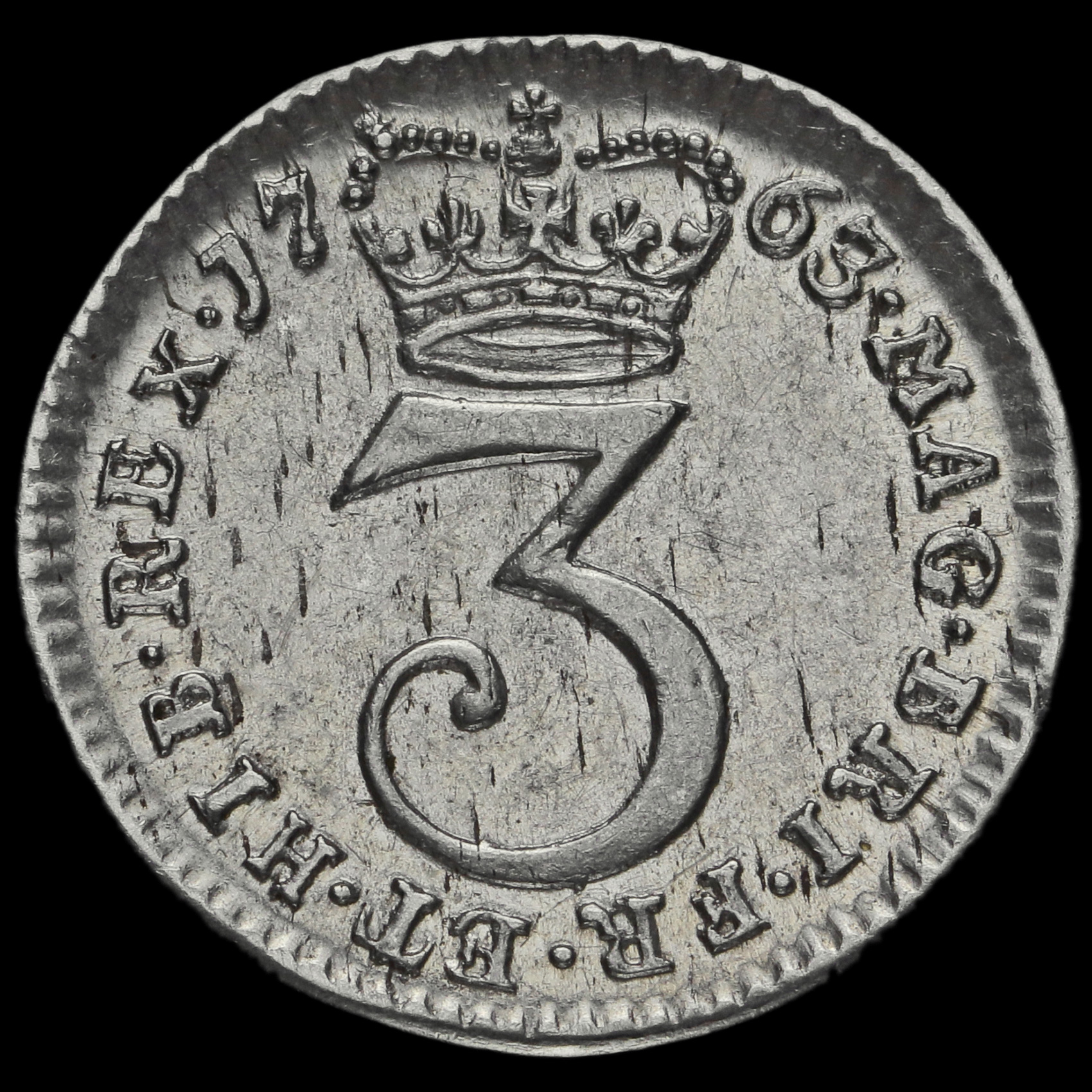 1763 George III Early Milled Silver Maundy Threepence