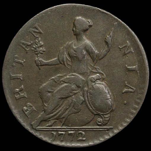 1772 George III Early Milled Copper Halfpenny, GEORIVS Error, Rare