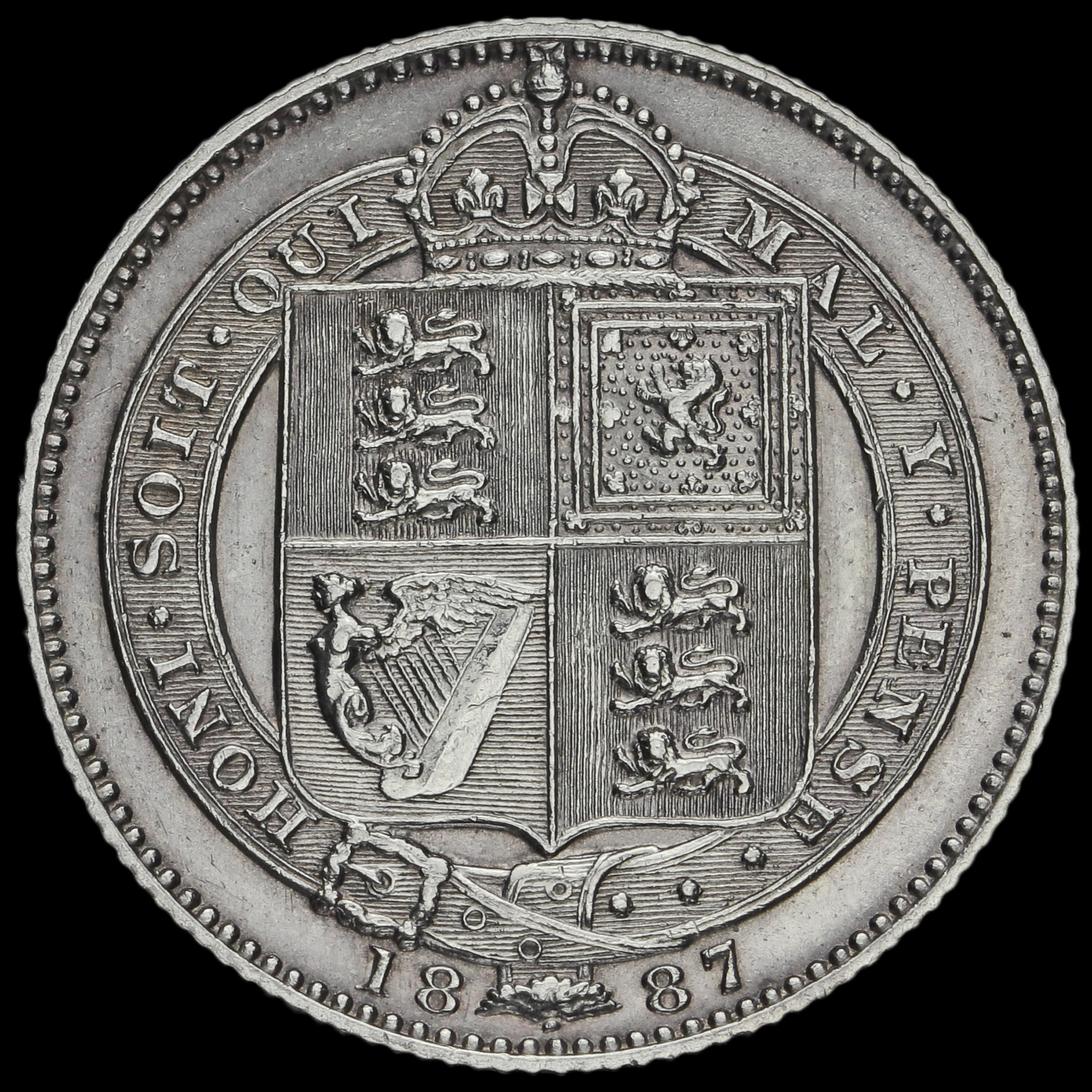 1887 Queen Victoria Jubilee Head Silver Shilling, Scarcer Variety
