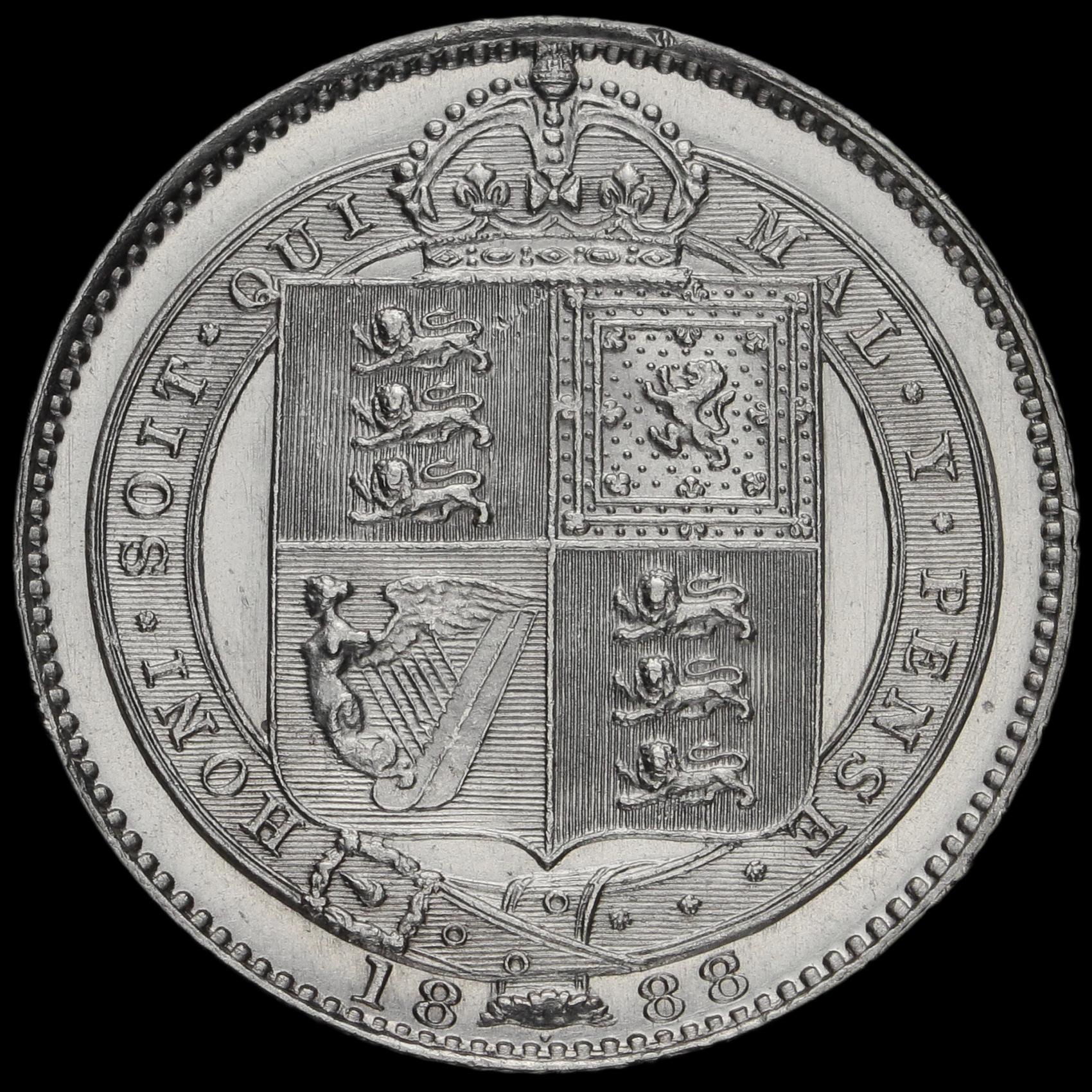 1888 Queen Victoria Silver Shilling (8 over 7), Scarce, G/EF