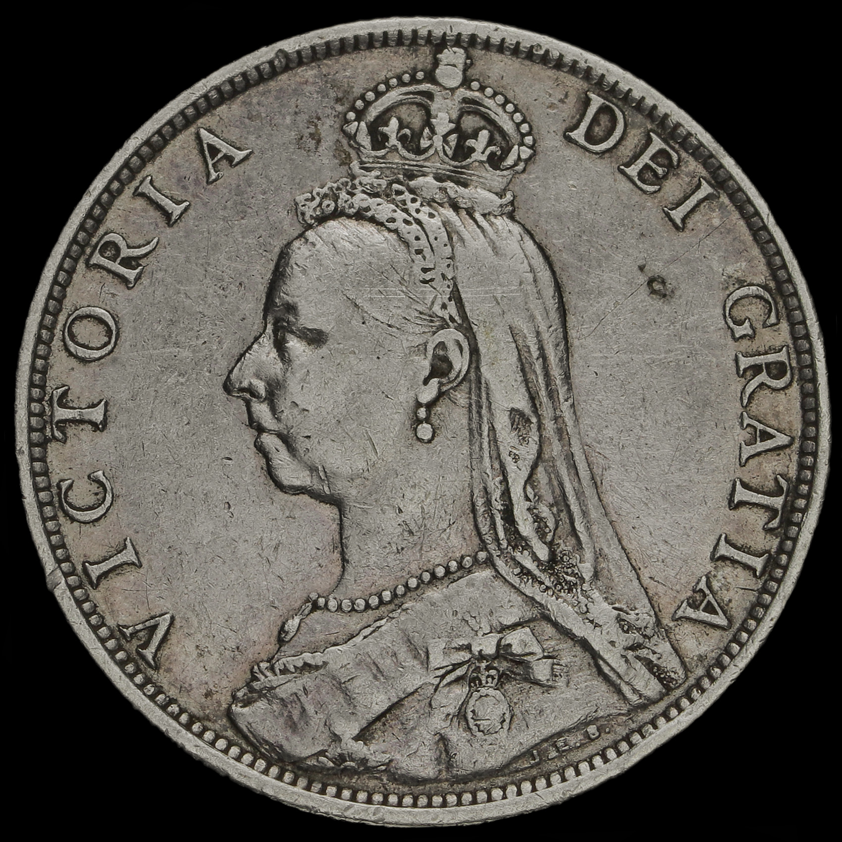 1890 Queen Victoria Jubilee Head Silver Florin, Rare, VF