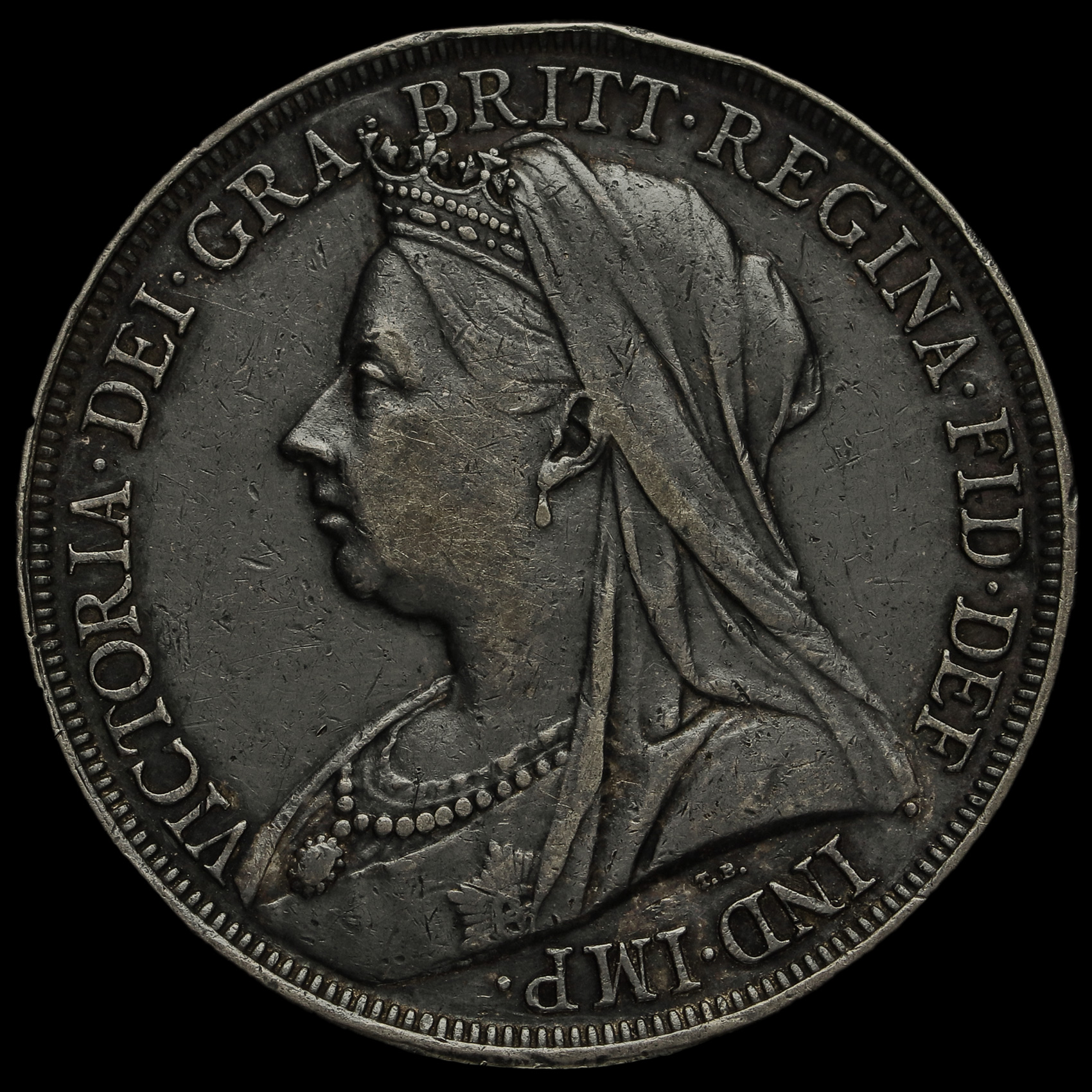 1895 Queen Victoria Veiled Head Silver LIX Crown, GVF