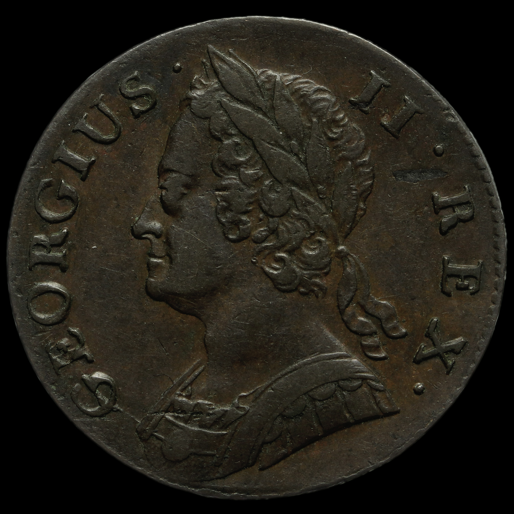 1743 George II Early Milled Copper Halfpenny