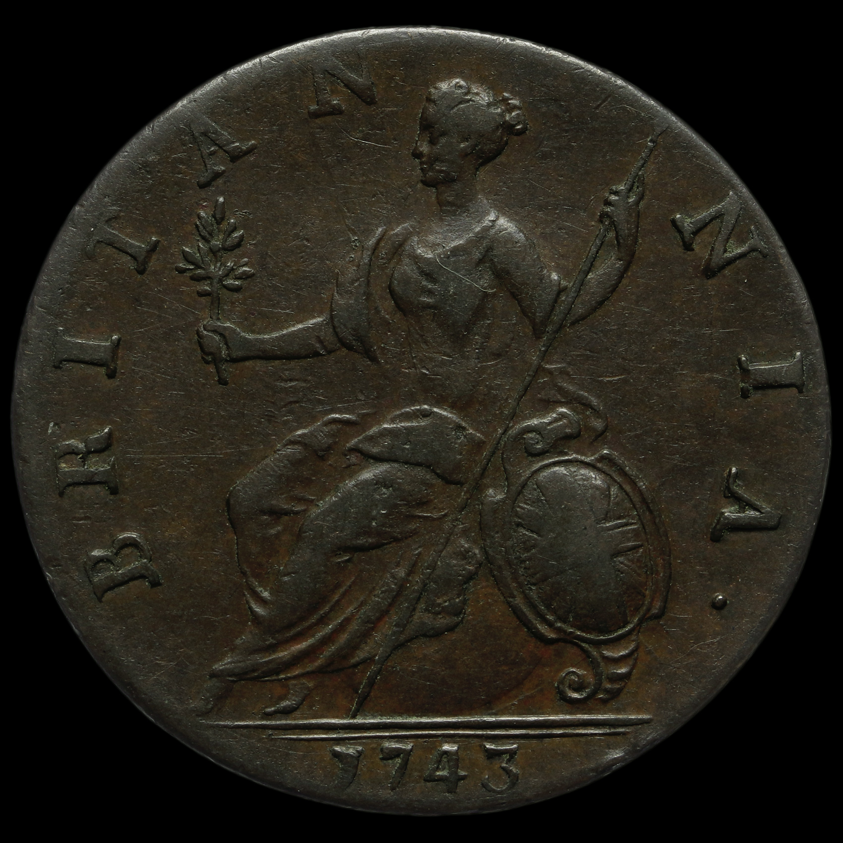 1743 George II Early Milled Copper Halfpenny