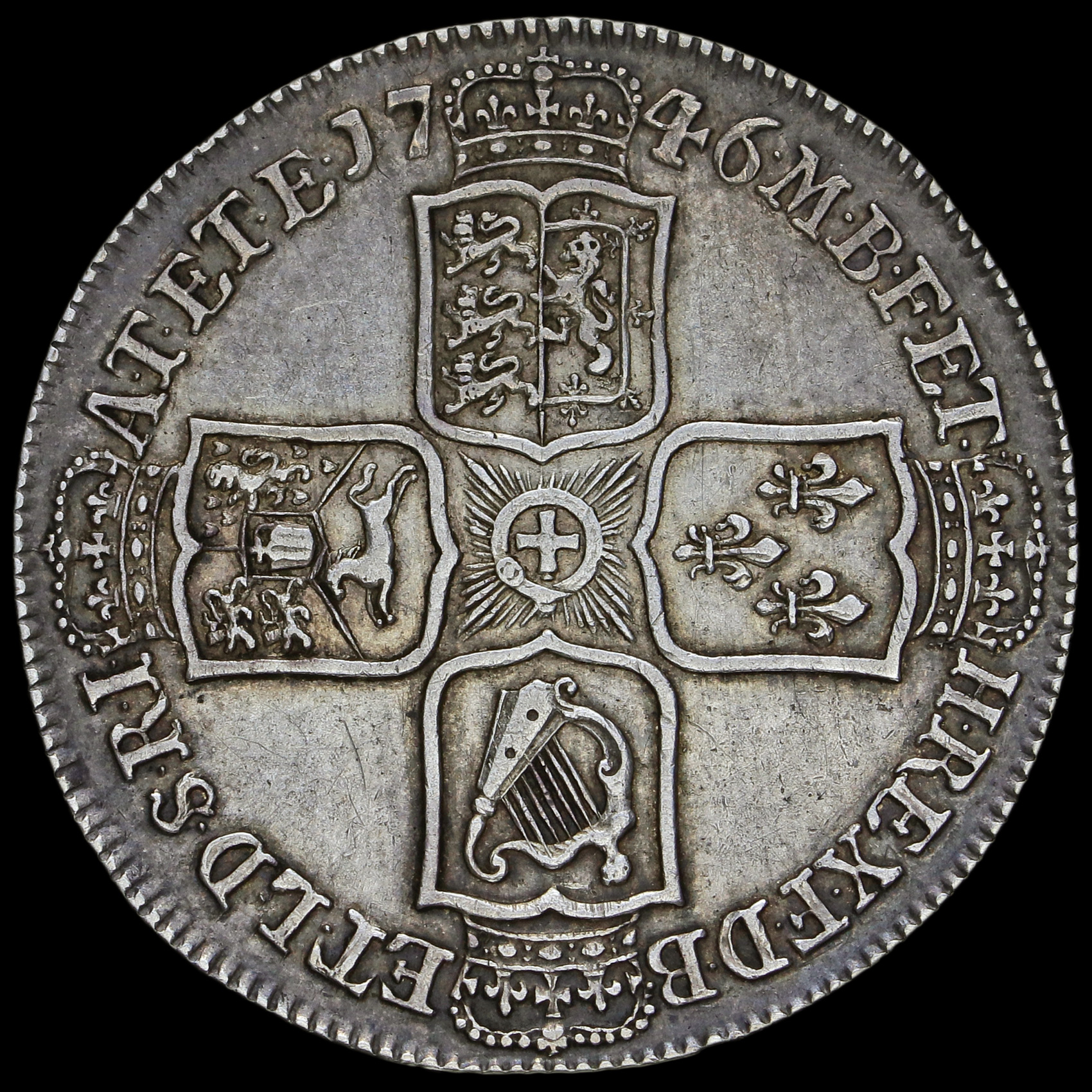 1746 George II Early Milled Silver Lima Half Crown, EF