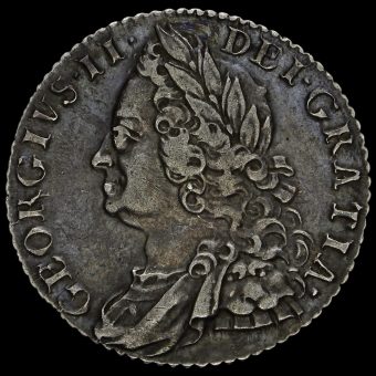 1745/3 George II Early Milled Silver Shilling, Roses, Rare