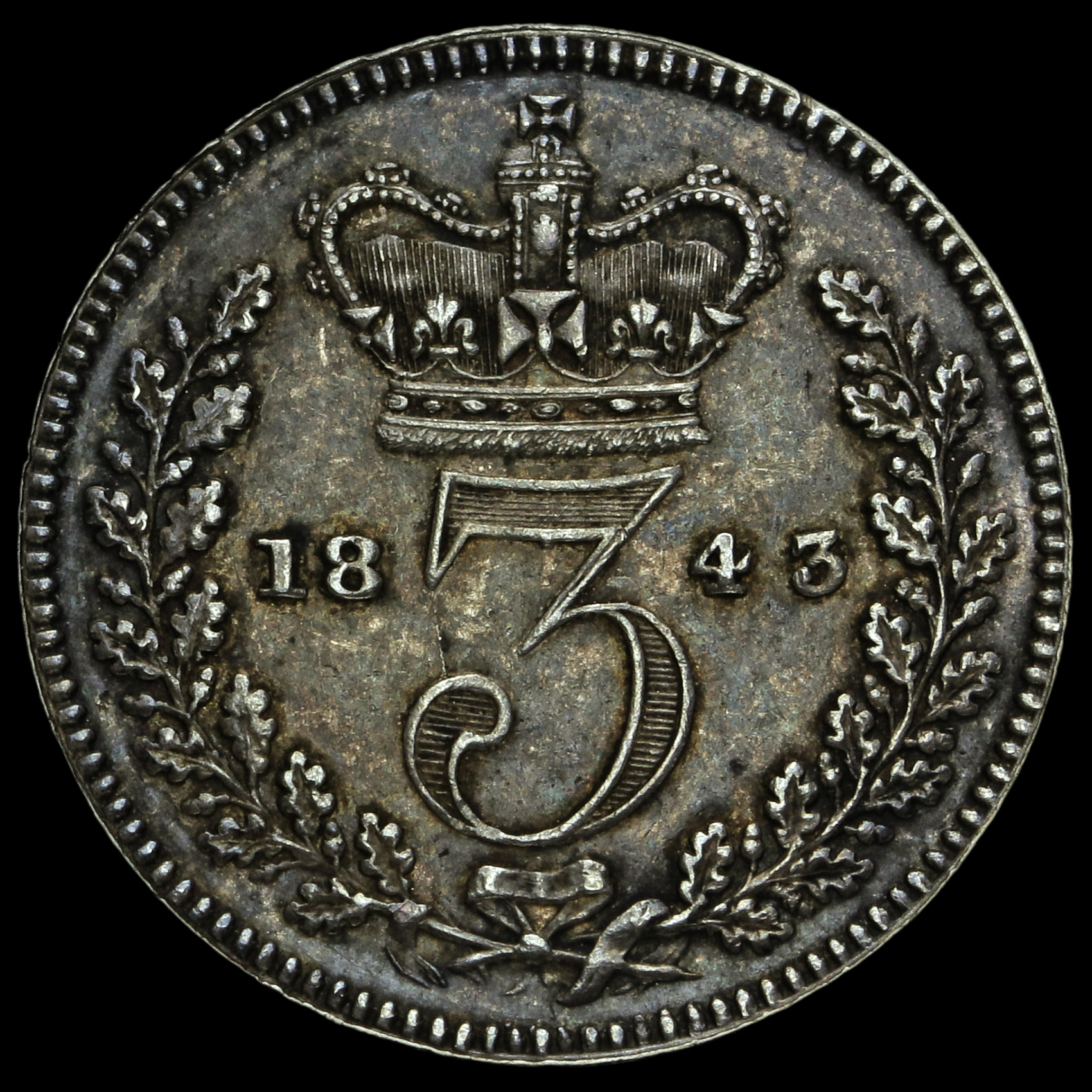 1843 Queen Victoria Young Head Silver Threepence