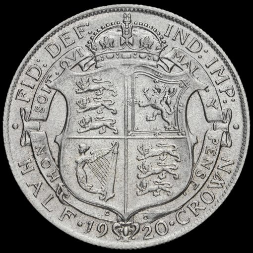 1920 George V Silver Half Crown, Scarce, Near EF
