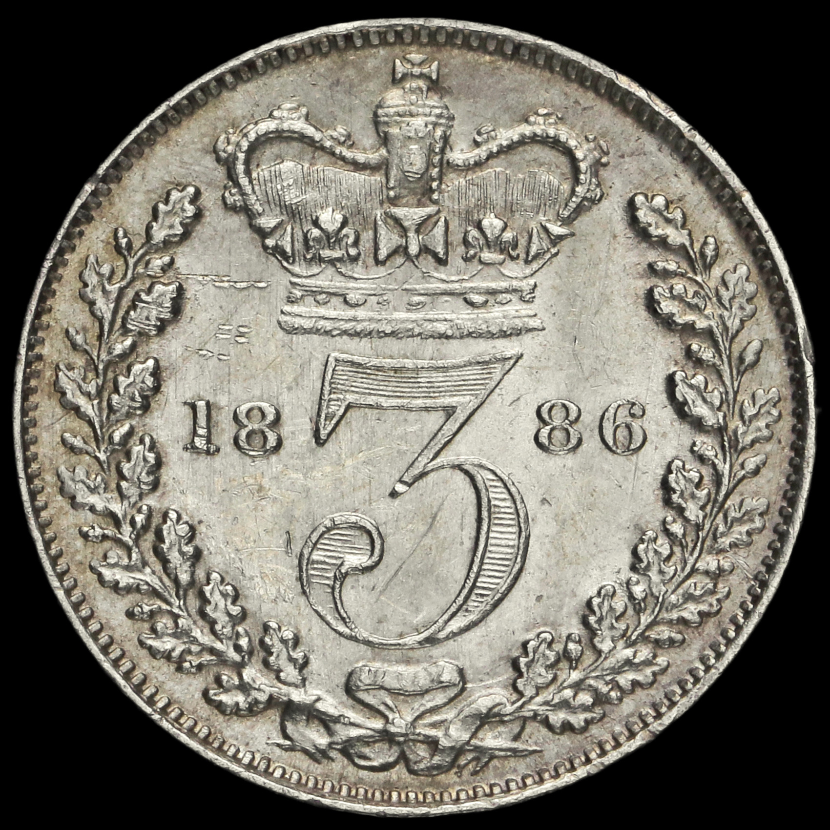 1886 Queen Victoria Young Head Silver Threepence, UNC #2