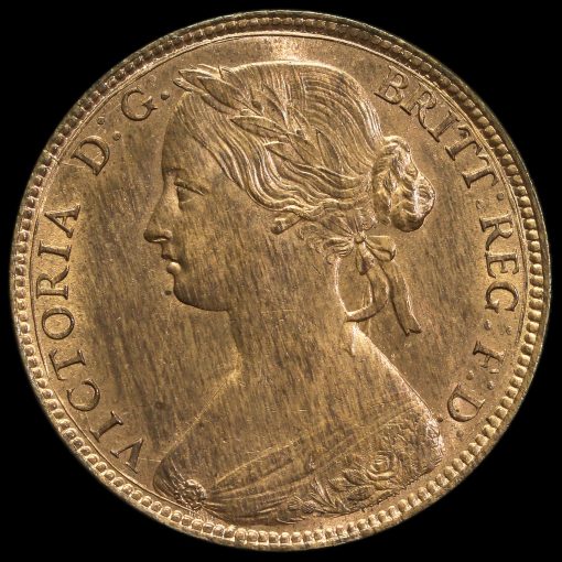 1860 Queen Victoria Bun Head Penny, F10, UNC