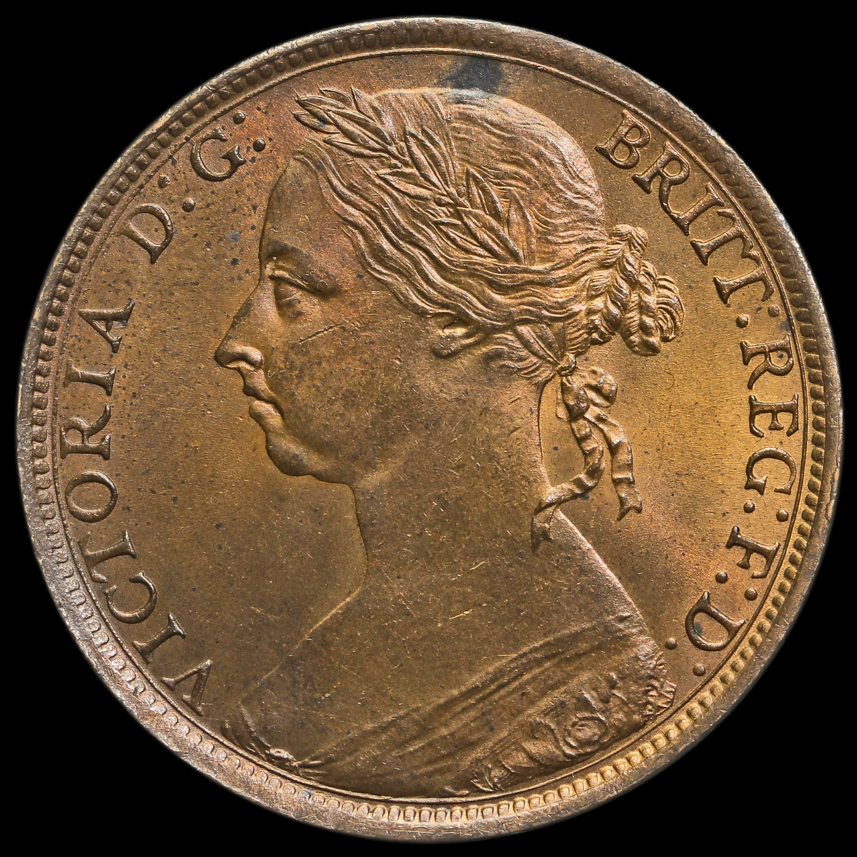 1891 Queen Victoria Bun Head Penny, UNC
