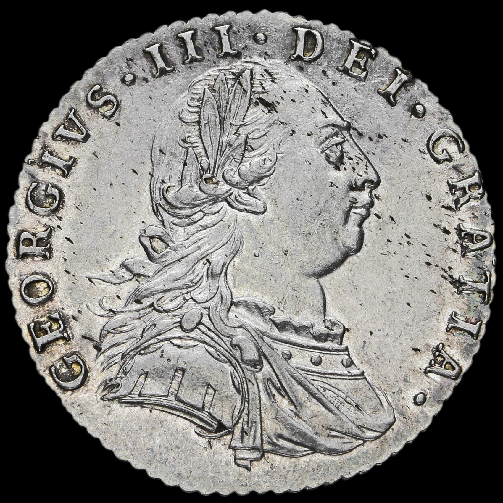 1787 George III Early Milled Silver Sixpence, No Hearts, G/EF #2