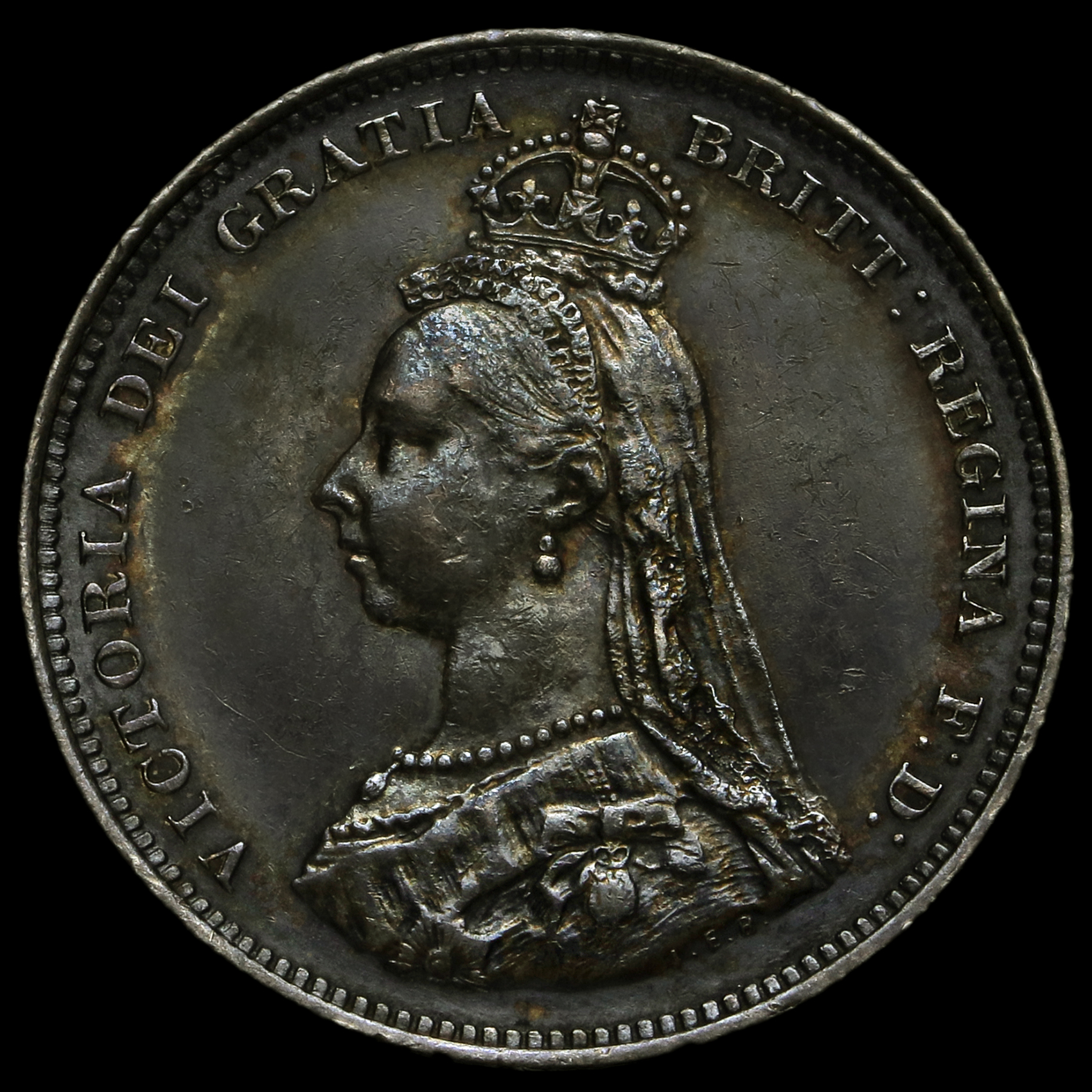 1887 Queen Victoria Jubilee Head Silver Shilling, EF