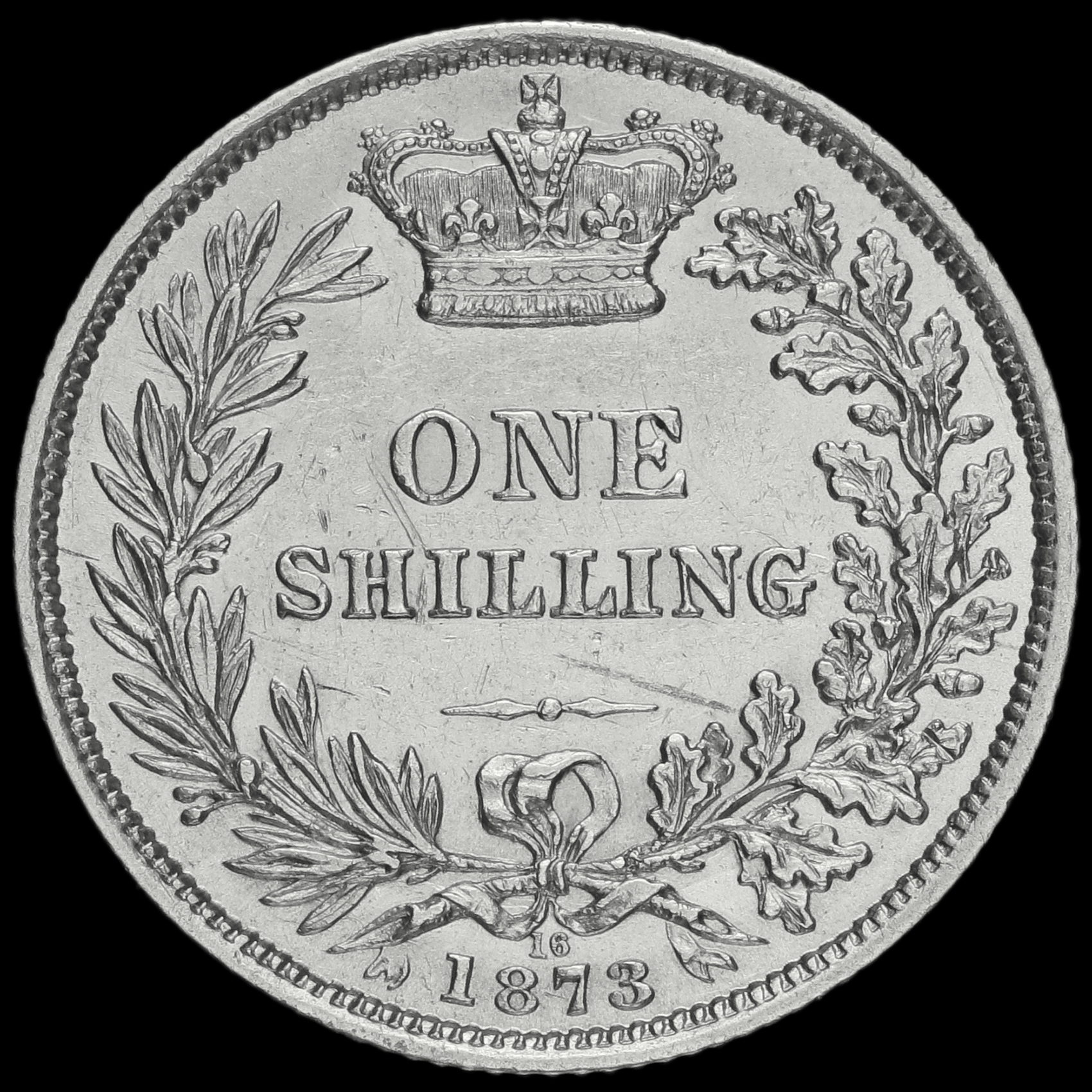 1873 Queen Victoria Young Head Silver Shilling, A/EF