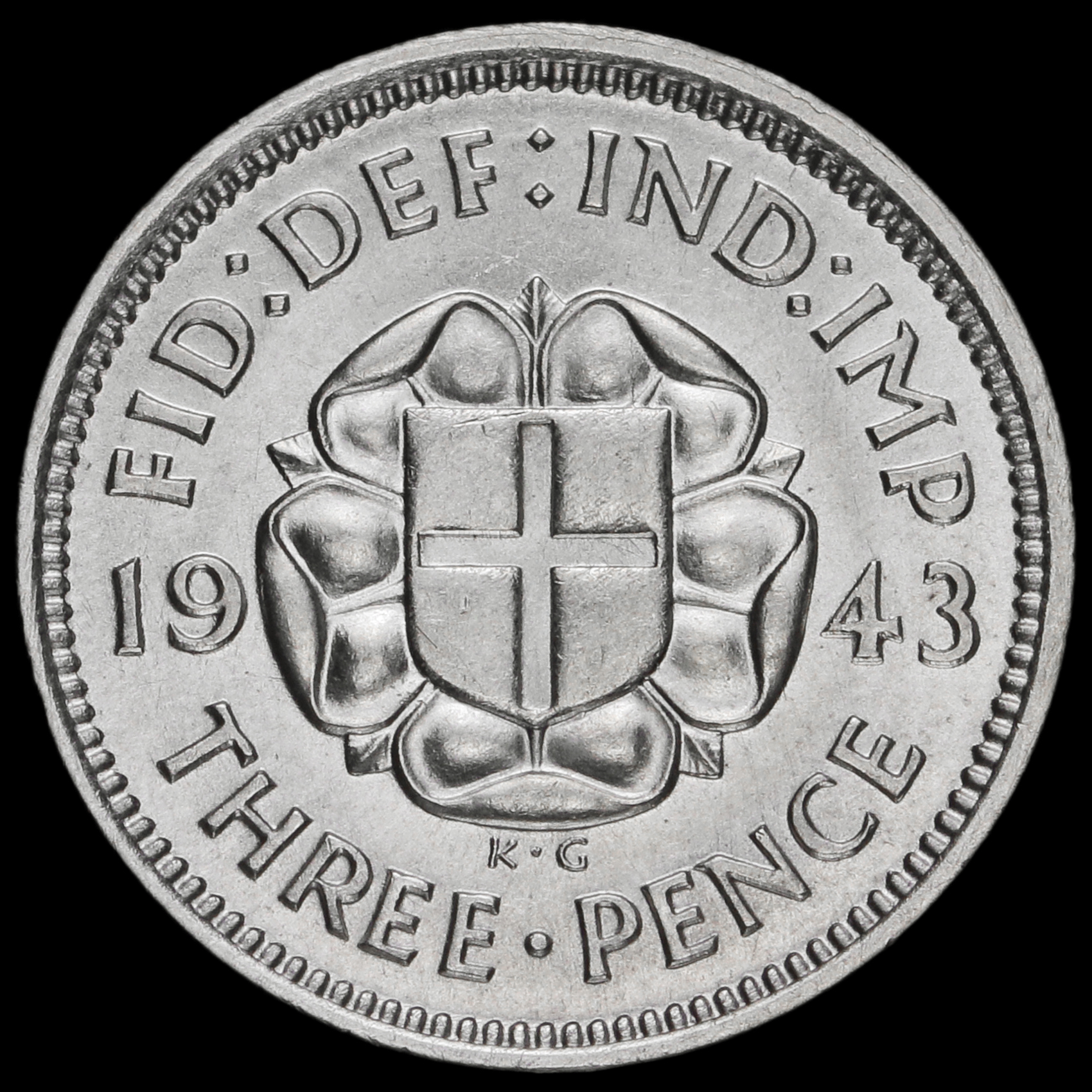 1943 George VI Silver Threepence, Rare, A/UNC